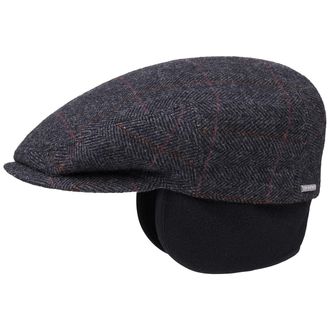 Stetson Kent Flatcap Herren Schieberm&uuml;tze Fischgr&auml;tmuster Ohrenklappen Herbst Winter anthrazit 55 cm
