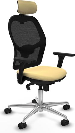 Piqueras y Crespo Chorquera Stuhl mit 3D-Armen, h&ouml;henverstellbarer Lendenwirbelst&uuml;tze und h&ouml;henverstellbarem Kopfteil, Schwarz/Cremefarben