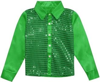 Generic Chemise &agrave; paillettes pour enfant gar&ccedil;on - Costume de carnaval - Style r&eacute;tro des ann&eacute;es 80 et 90 - Chemise &agrave; paillettes - Col &agrave; revers - Manches longue