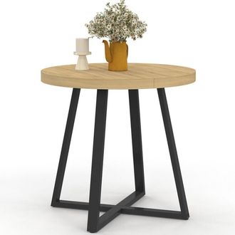 IDMarket Idmarket - Table à manger ronde selma 4 personnes bois et noir 80 cm