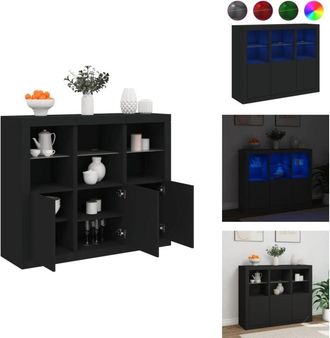 vidaXL Sideboards mit LED-Leuchten 3 Stk. Schwarz Holzwerkstoff - Schwarzes Sideboard - Wohnzimmer Sideboard - tv Stand - Regal Schwarz - Holzmöbel
