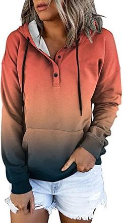 Generic Sweatshirt Femme Imprim&eacute; Manches Longues Sweat &agrave; Capuche Bouton Pull Veste de surv&ecirc;tement Bouton Veste &agrave; Capuche Sweat &agrave; Capuche Pull Oversize Pull Lo
