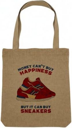 Fabulous Sac Shopping Tote Bag Aspect Lin - Sneakers - Money Cant Buy Happiness Shoes Fashion Sac de Courses Toile Epaisse 360g Beige Naturel Cabas Port&eacute; Epaul