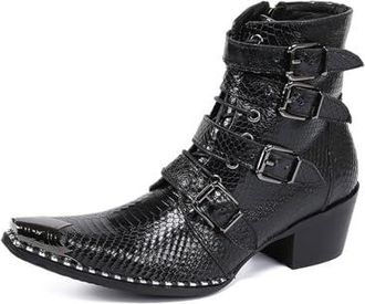 Generic Bottes de cowboy d&eacute;contract&eacute;es pour homme en cuir v&eacute;ritable avec fermeture &eacute;clair et pointe en m&eacute;tal Noir, noir 1, 39 2/3 EU