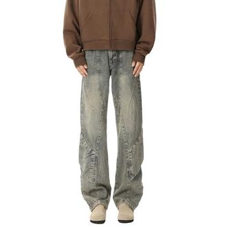 Generic Jean Homme Jeans Homme Week-End/Voyage Pantalon en Jean D&eacute;lav&eacute; D&eacute;chir&eacute; Patchwork Coupe Droite - Confort Quotidien, Coupe Rel&acirc;ch&eacute;e avec Design Artisana