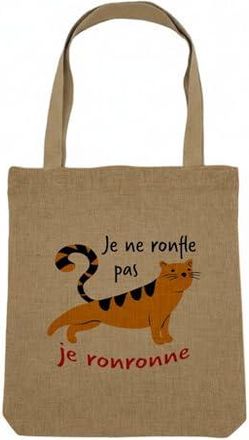 Fabulous Sac Shopping Tote Bag Aspect Lin - Je ne ronfle pas, Je ronronne Humour Chat - Sac de Courses Toile Epaisse 360g Beige Naturel Cabas Port&eacute; Epaule Soli