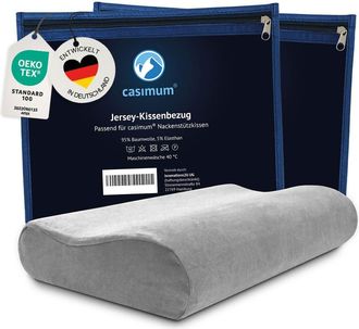 Casimum Kissenbezug aus Baumwolle für Nackenstützkissen mit Reißverschluss. Kopfkissen Schonbezug 60x30 cm, Grau, 2-Pack