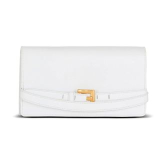 Balmain Femme, Sacs, Blanc, Taille: ONE Size Shuffle Portefeuille en Cuir de Veau avec Cha&icirc;ne