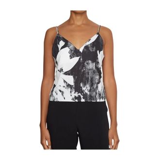 Calvin Klein &Auml;rmellose Bluse mit Muster und V-Ausschnitt - - Tops - Damen - Schwarzk - XS