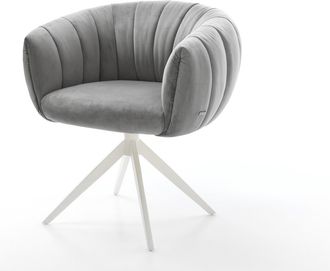 DELIFE Drehstuhl Jada-Flex Samt Grau Kreuzgestell breit Wei&szlig; 360&deg; drehbar Wippfunktion Taschenfederkern, Esszimmerst&uuml;hle