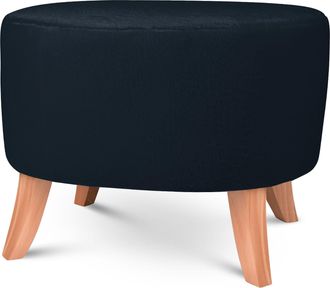 MG Design Ovaler Kunstfell-Hocker 52 x 62 cm in Marineblau mit Holzbeinen - Gepolsterter Fu&szlig;hocker f&uuml;r Wohnzimmer oder Schlafzimmer