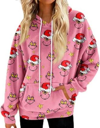 Generic Le Grinch Sweat A Capuche Femme Pilou Femmes Pull The Moche Pyjama Hiver Noel Adulte Vêtements Chaud Plaid Polaire 2025 Vetement Noël Pulls Deguisemen