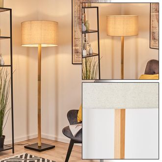 HOFSTEIN Stehleuchte Flemming, Stehlampe aus Metall/Holz im modernen Boho-Design, Schirm aus Stoff, &Oslash; 50 cm, 172 cm, E27, mit Fu&szlig;schalter - Wohnzimmer, Schlafz