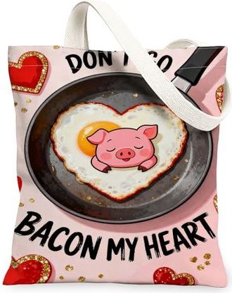 Generic Sacs fourre-tout r&eacute;utilisables en toile motif cochons pour la Saint-Valentin, sacs d&eacute;picerie amusants, l&eacute;gers et lavables &agrave; l&eacute;paule S, p&ecirc;che, 13x15 In