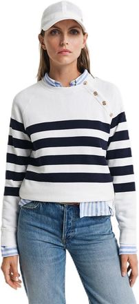 GANT Damen Striped Gold Button C-Neck Sweat Sweatshirt, Eggshell, XS