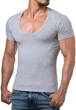 ReRock T-shirt RR-1315 pour homme Young & Rich 1315 avec col en V profond - Couleur unie - Tailles S à 3XL, gris, S