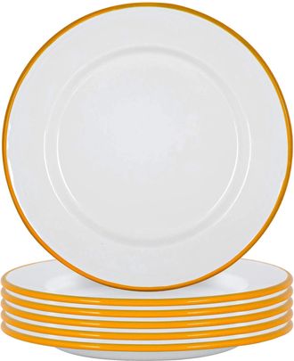 Argon Tableware Weißer Emaille -Abendessen - 25,5cm - Gelb - Pack Von 6