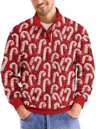 Generic Pull de Noël pour homme avec motif darbre de Noël amusant - Pull tricoté à rayures - Pull à manches longues - Pull de Noël pour homme, Rouge pastèque,