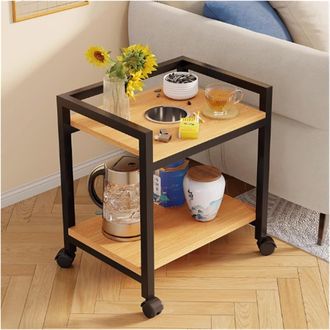 Generic Beistelltisch mit 4 Rädern, 40 x 30 x 59 cm, Stahlrahmen, for Sofa, Schlafzimmer, Wohnzimmer, Büro, Schwarzeiche/Schwarz/Holzmaserung/Weiß(Wood Grain)