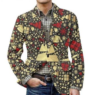Generic Costume blazer de Noël pour homme avec impression festive en tissu confortable, simple boutonnage avec fermeture à boutons et col à revers classique p