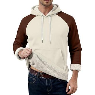 Generic Sweat à capuche doublé en polaire pour homme - Manches longues - Couleurs contrastées - Chandails dhiver - Hauts dautomne - Sweat à capuche chaud en p