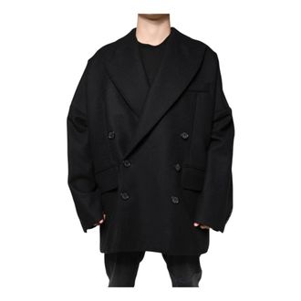 Dolce & Gabbana Schwarze Wollmanteljacke mit Knopfverschluss - - Jackets - Herren - Schwarzk - L