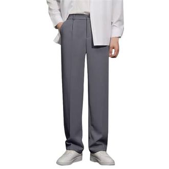 Generic Pantalon chino pour homme, coupe droite, grande taille, pantalon habill&eacute; d&eacute;contract&eacute; taille haute, pantalon uni, gris fonc&eacute;, L