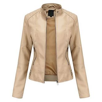 Dissa Veste Blouson De Motard Simili Cuir Synth&eacute;tique Court Femme Blouson Col montant Coupe Ajust&eacute;e fermeture &eacute;clair Printemps et Automne,42,PN767