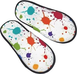 Generic Unisex Peluche Pantoufles Impression abstraite d&eacute;claboussures de peinture Accueil Slippers L&eacute;g&egrave;re Chaussons Homme pour Homme Ext&eacute;rieur Femme L