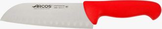 Arcos Santoku Messer Alveolos - Edelstahl Nitrum 180 mm - F&uuml;r Fleisch, Fisch und Gem&uuml;se - Roter Polypropylen Griff - Serie 2900