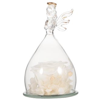 Aboofan Langanhaltende Blume mit Engelsstatue unter Glaskuppel Konservierte Blumendekoration Wei&szlig; Dekoratives Blumenglas f&uuml;r Wohn und B&uuml;rodekor Geschenk zum V