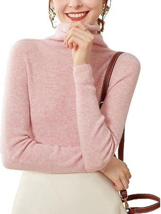 Dissa Pull Cachemire Femme Col Roulé Rose Solide Couleur Tricoté Mince Manches Longues Fin Pull en Cachemire et Laine,42,SPR2263