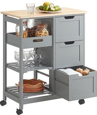 SoBuy Meuble Cuisine Desserte de Cuisine à roulettes, Desserte Rangement avec 3 Tiroirs et 1 Tablette Amovible, Meuble de Rangement Cuisine, L68xP38xH85cm,G