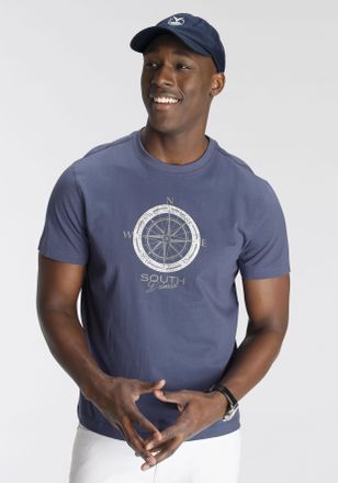 DELMAO T-Shirt DELMAO, Herren, Gr. 4XL (68/70), blau (indigo blau), Single Jersey, Obermaterial: 100% Baumwolle, bedruckt, normal, Rundhals, Shirts T-Shirt, 