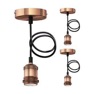 LEDs Com 3 Stück Pendelleuchte/Hängelampe RETRA, Textilkabel, bronze matt, 1x E27 max. 60W