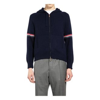 Thom Browne Homme, Pulls, Bleu, Taille: XL Cashmere Armband Zip Up Sweat &agrave; capuche