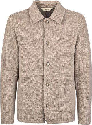 Paoloni Homme, Pulls, Beige, Taille: 2XL Cardigan en maille nid dabeille