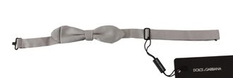 Dolce & Gabbana Mens Gray Silk Faille Adjustable Neck Bow Tie Papillon