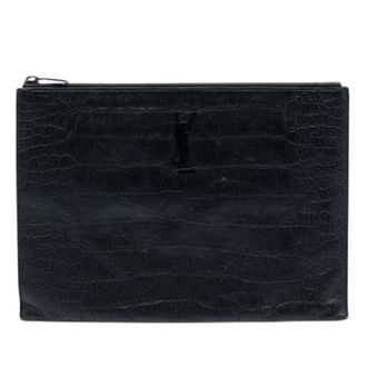 Saint Laurent Pre-owned Croc-Embossed Leather Clutch - - Pre-owned - Damen - Schwarzk - ONE SIZE