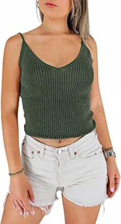 JOPHY & CO. Top Crop à Jersey Femme Épaule étroite Col en V en Coton Stretch (cod. 1501) (Militaire, L/XL)