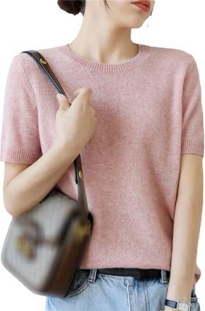 Generic Pull à manches courtes et col rond en coton mélangé pour femme, Pnnrk, Taille L