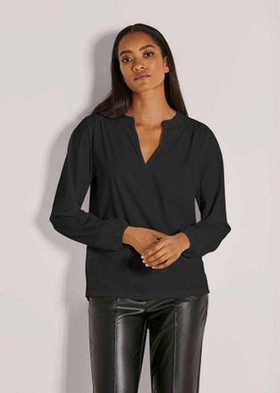 Madeleine Langarmbluse Jerseybluse mit Rundhalsausschnitt Elegante Bluse mit Rundhals-V-Ausschnitt und langen &Auml;rmeln