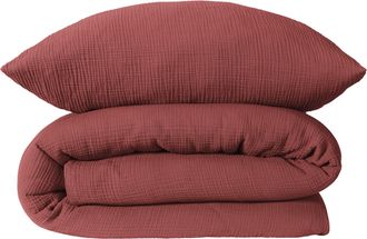 Schiesser Bettwäscheset Molly | 2-teilig | Uni | Musselin | 100% Baumwolle | Oeko-Tex Zertifiziert | Reißverschluss | 135x200cm + 80x80cm | Rosenholz