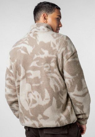 Sublevel Fleecejacke Herren Allover Print Fleecejacke Stehkragen, seitliche Taschen