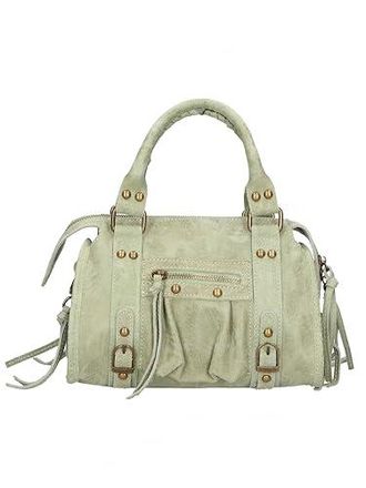 Gave Lux Sac &agrave; bandouli&egrave;re pour femme en daim v&eacute;ritable. Produit artisanal. Fabriqu&eacute; en Italie GLX220609123FBG Cuir Clair 25 x 15 x 10 cm, vert militaire