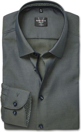 Marvelis Herren Businesshemd Langarm 750384,Einfarbig,Body-fit,New York Kent,Oliv 47,44