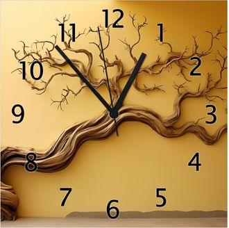 Wallario Design-Wanduhr Lebensbaum Skulptur aus Glas, Motiv-Uhr Gr&ouml;&szlig;e 30 x 30 cm, Schwarze Zeiger