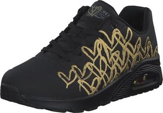 Skechers Femme Uno Golden Heart Basket, Black Durabuck/Gold Mylar Embroidery, 37.5 EU