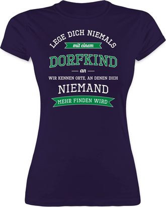 Shirtracer Shirt Damen - Spr&uuml;che Statement Spruch - Lege Dich Niemals mit einem Dorfkind an - XXL - Lila - spruchshirts sprueche Dorf t-Shirts Spruchshirt spr&uuml;ch