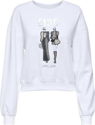 Only Onlemily L/S Denim Print O-Neck SWT, Blanc &eacute;clatant, S Femme